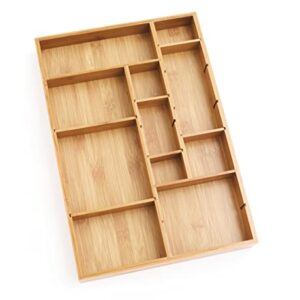 Lipper International 8397 Bamboo Wood Adjustable Drawer Organizer with 6 Removable Dividers, 12" x 17-1/2" x 1-7/8"