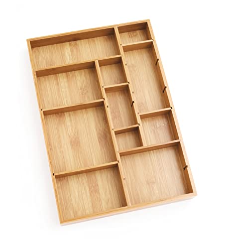 Lipper International 8397 Bamboo Wood Adjustable Drawer Organizer with 6 Removable Dividers, 12" x 17-1/2" x 1-7/8"