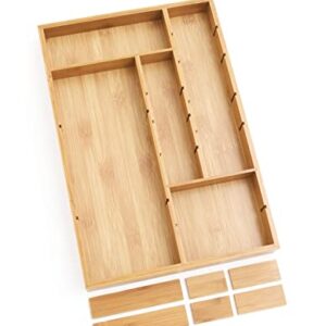 Lipper International 8397 Bamboo Wood Adjustable Drawer Organizer with 6 Removable Dividers, 12" x 17-1/2" x 1-7/8"