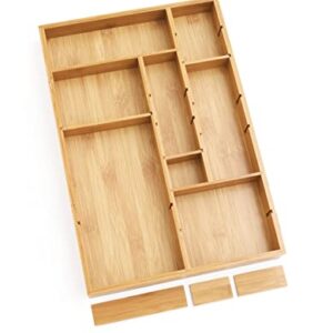 Lipper International 8397 Bamboo Wood Adjustable Drawer Organizer with 6 Removable Dividers, 12" x 17-1/2" x 1-7/8"