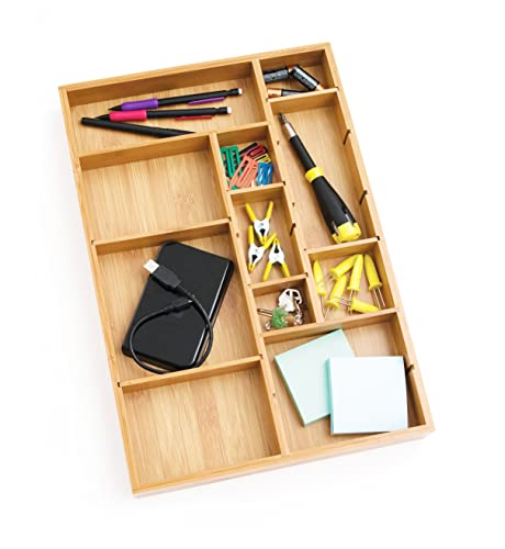 Lipper International 8397 Bamboo Wood Adjustable Drawer Organizer with 6 Removable Dividers, 12" x 17-1/2" x 1-7/8"