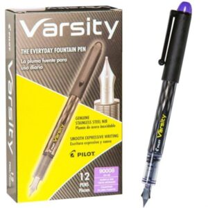 pilot varsity disposable fountain pens, purple ink, dozen box