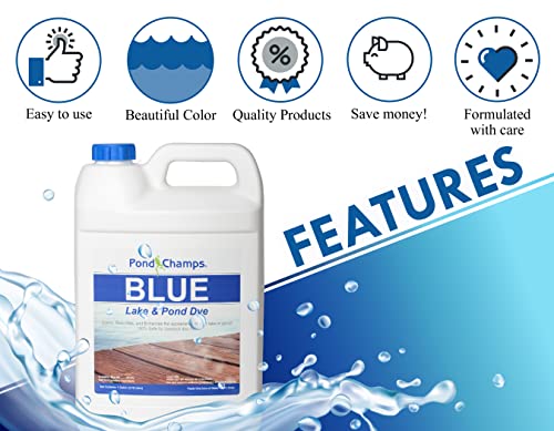 Pond Champs Blue Lake and Pond Dye - One Gallon of Professional Lake & Pond Dye - Treats Up to 1 Acre - Royal Blue Color - Safe for Fish, Wildlife, Pets & Children