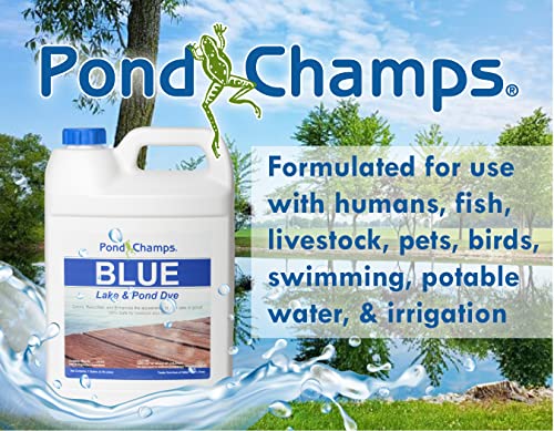 Pond Champs Blue Lake and Pond Dye - One Gallon of Professional Lake & Pond Dye - Treats Up to 1 Acre - Royal Blue Color - Safe for Fish, Wildlife, Pets & Children