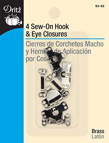 Dritz 93-65 Sew On Hook & Eye Closures Nickel 5/8-Inch, 4-Piece