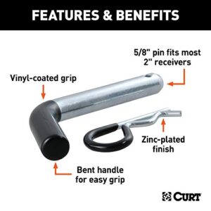 CURT 21510 Trailer Hitch Pin & Clip with Vinyl-Coated Grip, 5/8-Inch Diameter, Fits 2-Inch Receiver, CLEAR ZINC