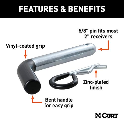 CURT 21511 Trailer Hitch Pin & Clip with Vinyl-Coated Grip, 5/8-Inch Diameter, Fits 2-Inch Receiver