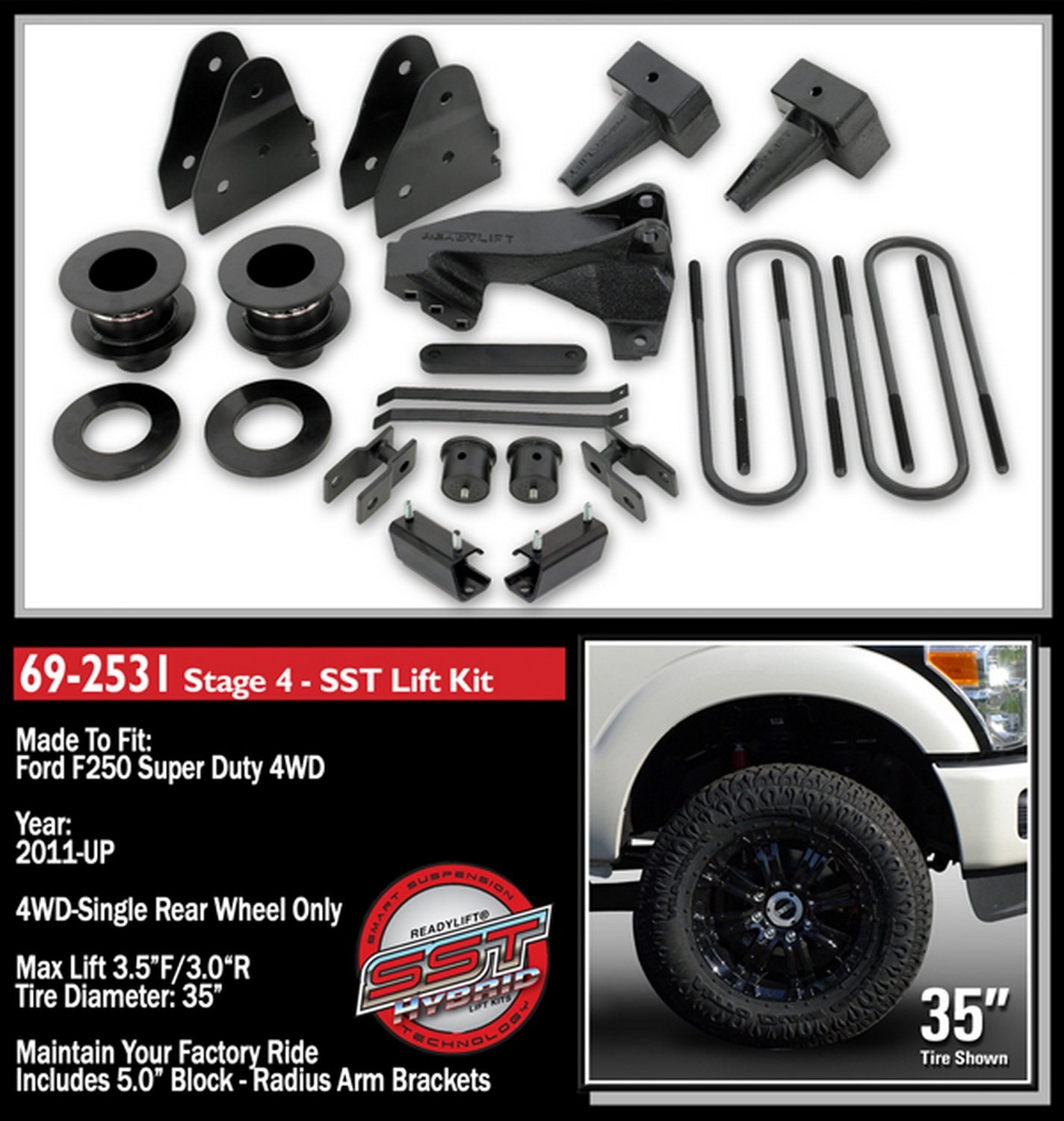 ReadyLift 69-2531 3.5" Front/1.0" Rear Stage 4 SST Lift Kit for Ford F350 Super Duty