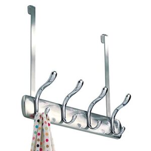 idesign bruschia metal over the door hanging 4-hook rack for coats, hats, robes, towels in bathroom, bedroom, dorm, entryway, 13" x 4.42" x 11.25", brushed nickel and chrome