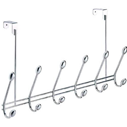 iDesign Orbinni Metal Over the Door 6-Hook Rack for Coats, Hats, Scarves, Towels, Robes, Jackets, Purses, Leashes, 2.13" x 18.19" x 10.81" - Chrome