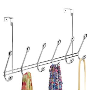 iDesign Orbinni Metal Over the Door 6-Hook Rack for Coats, Hats, Scarves, Towels, Robes, Jackets, Purses, Leashes, 2.13" x 18.19" x 10.81" - Chrome