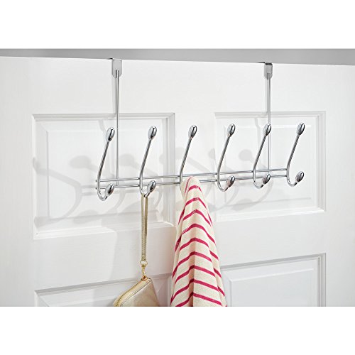 iDesign Orbinni Metal Over the Door 6-Hook Rack for Coats, Hats, Scarves, Towels, Robes, Jackets, Purses, Leashes, 2.13" x 18.19" x 10.81" - Chrome