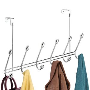 iDesign Orbinni Metal Over the Door 6-Hook Rack for Coats, Hats, Scarves, Towels, Robes, Jackets, Purses, Leashes, 2.13" x 18.19" x 10.81" - Chrome