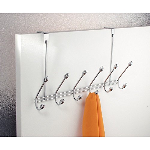 iDesign Orbinni Metal Over the Door 6-Hook Rack for Coats, Hats, Scarves, Towels, Robes, Jackets, Purses, Leashes, 2.13" x 18.19" x 10.81" - Chrome