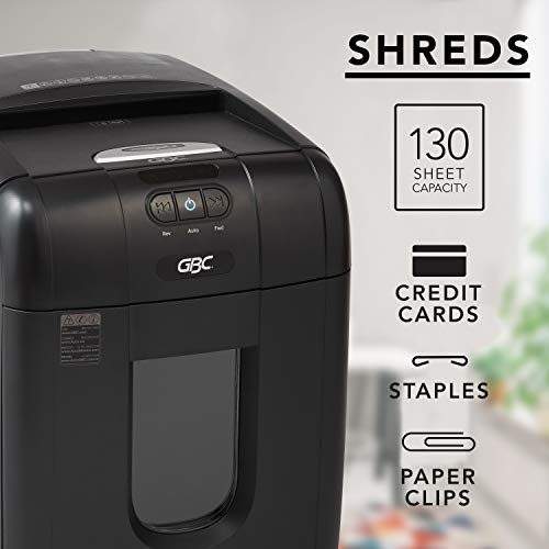 GBC Paper Shredder, Auto Feed, 130 Sheet Capacity, Super Cross-Cut, Small Home Office Shredder, Stack-and-Shred 130X (1757571) , Black