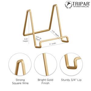 Tripar 3-Inch Metal Gold Painted Square Kitchen Book Holder/Stand, Wire Mini Easel, Small Photo Stands for Table, Display for Picture Frames, Plaques & Plates