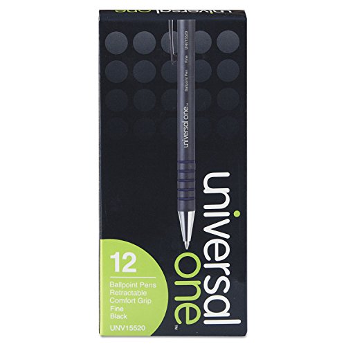 Universal 15520 Comfort Grip Ballpoint Retractable Pen, Black Ink, Fine, Dozen