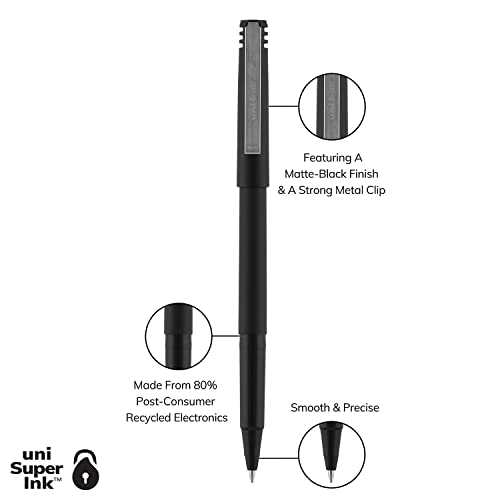 Uniball Rollerball Pen, 0.7 mm, Black: 12 Pens Total