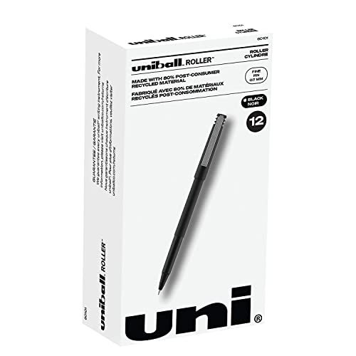 Uniball Rollerball Pen, 0.7 mm, Black: 12 Pens Total