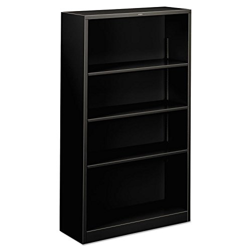 HON Products - HON - Metal Bookcase, 4 Shelves, 34-1/2w x 12-5/8d x 59h, Black - Sold As 1 Each - HON Metal Bookcases.