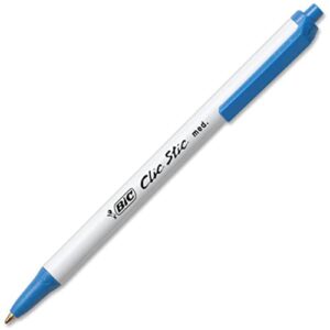 BIC® Clic Stic® Retractable Pens, Medium Point, 1.0 mm, White Barrel, Blue Ink, Pack Of 12