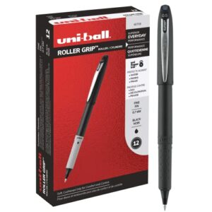 uni-ball roller grip rollerball pens fine point, 0.7mm, black, 12 pack