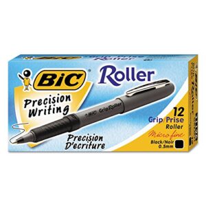 BIC GREM11BK Grip Stick Roller Ball Pen, Black Ink.5mm, Micro Fine, Dozen