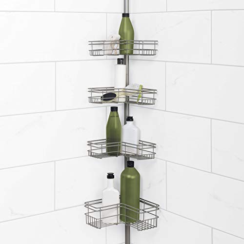 Zenna Home 2130NN Shower Tension Pole Caddy, Satin Nickel