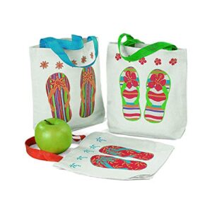 Fun Express Canvas Flip Flop Tote Bags. Multicolor (12 Pack) 8" X 2 1/2 X 8 1/2 with 5 1/2 Handles. Poly-cotton.