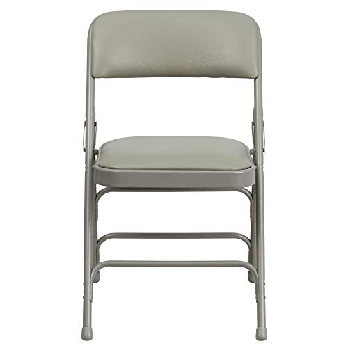 Flash Furniture 4 Pack HERCULES Series Curved Triple Braced & Double Hinged Gray Vinyl Metal Folding Chair