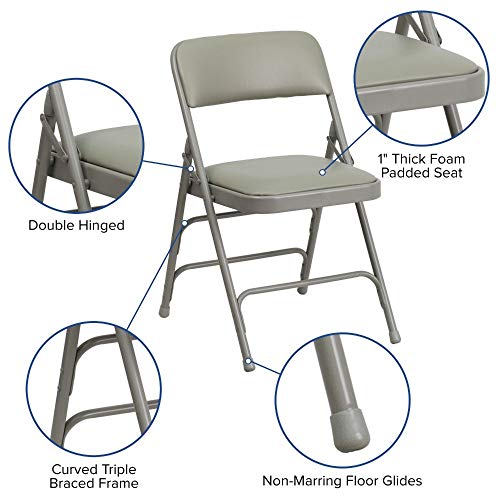 Flash Furniture 4 Pack HERCULES Series Curved Triple Braced & Double Hinged Gray Vinyl Metal Folding Chair