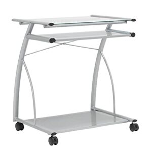 calico designs 50101 l-shaped computer cart with clear glass, silver