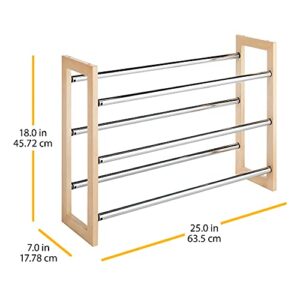 Whitmor 3 Tier Expandable Shoe Rack -Stackable - Natural Wood and Chrome