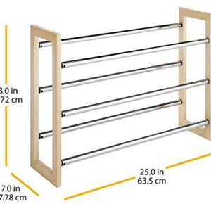 Whitmor 3 Tier Expandable Shoe Rack -Stackable - Natural Wood and Chrome