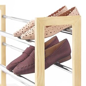 Whitmor 3 Tier Expandable Shoe Rack -Stackable - Natural Wood and Chrome