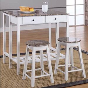 king's brand 3 pc. white finish wood drop down table & 2 stools