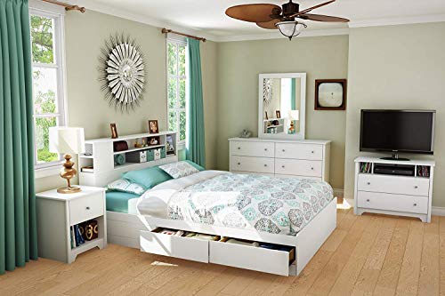 South Shore Vito Mates Bed with 2 Drawers, Queen 60-inch, Pure White