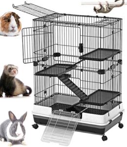 large 4-floor indoor small animal pet habitat cage playpen guinea pig ferret chinchilla rabbit bunny cat kitten with solid platforms, ramps, leakproof litter tray, 3 large access doors, casters