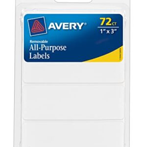 Avery Multi-Use Removable Labels, 1" x 3" Rectangle Labels, White, Non-Printable, 72 Total (6728)