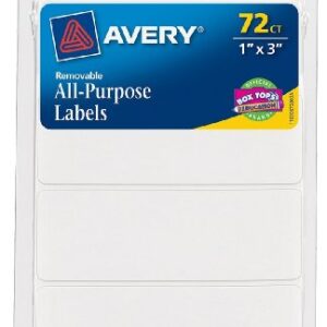 Avery Multi-Use Removable Labels, 1" x 3" Rectangle Labels, White, Non-Printable, 72 Total (6728)