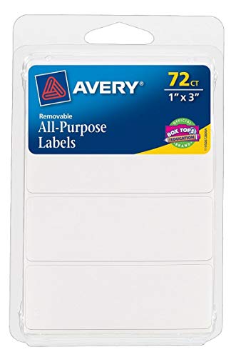 Avery Multi-Use Removable Labels, 1" x 3" Rectangle Labels, White, Non-Printable, 72 Total (6728)