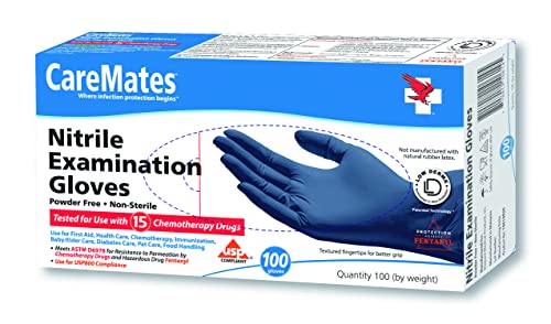 CareMates Nitrile Medical Exam Gloves, Latex Free Rubber, Powder Free, Extra Strong, 4 Mil Thick, Certified for Home Infusion, First Aid, Food Safe, Cleaning Gloves, Large, 100-count