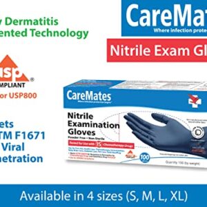 CareMates Nitrile Medical Exam Gloves, Latex Free Rubber, Powder Free, Extra Strong, 4 Mil Thick, Certified for Home Infusion, First Aid, Food Safe, Cleaning Gloves, Large, 100-count