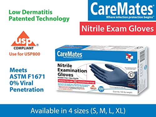 CareMates Nitrile Medical Exam Gloves, Latex Free Rubber, Powder Free, Extra Strong, 4 Mil Thick, Certified for Home Infusion, First Aid, Food Safe, Cleaning Gloves, Large, 100-count