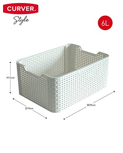 Curver Style Small Rectangular Storage Basket, Vintage White, 6 Litre