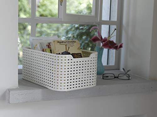 Curver Style Small Rectangular Storage Basket, Vintage White, 6 Litre