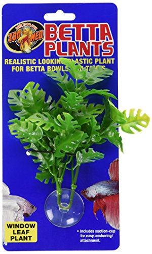 Zoo Med Betta Plant, Realistic Looking Window Leaf Plant for Fish Tanks Black 0.3 oz