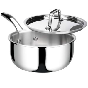 duxtop whole-clad tri-ply stainless steel saucepan with lid, 3 quart, kitchen induction cookware