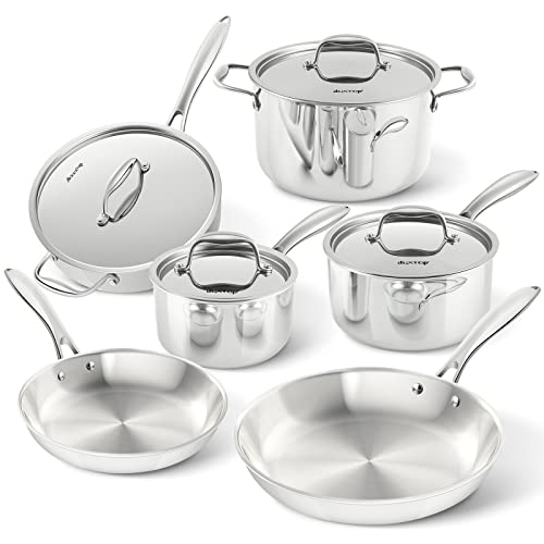 Duxtop Whole-Clad Tri-Ply Stainless Steel Induction Cookware Set, 10PC Kitchen Pots and Pans Set