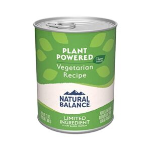 natural balance limited ingredient adult wet canned dog food with vegan plant based protein and healthy grains, vegetarian recipe, 13 ounce (pack of 12)